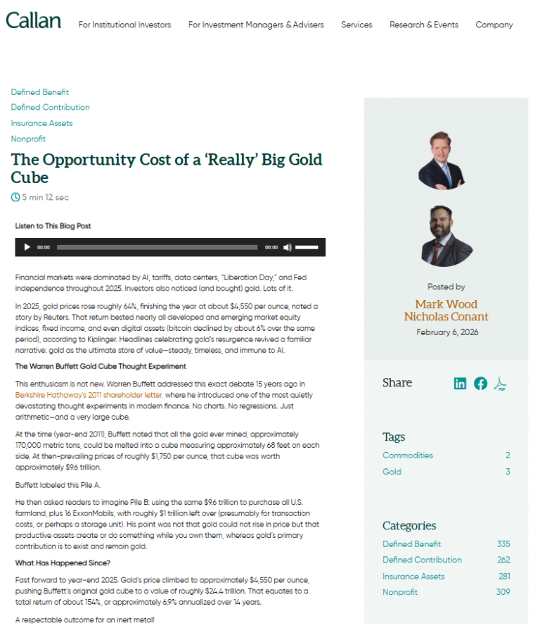 The Opportunity Cost of a ‘Really’ Big Gold Cube - Callan Family Office